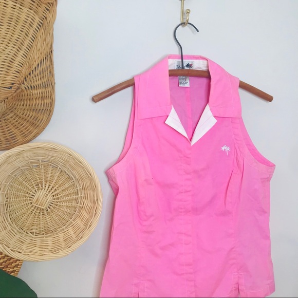 Vintage | Tops | Vintage Retro 9s Crop Pink Button Up Polo Tank | Poshmark